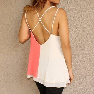 Tops | Coral And Cream Color Block Criss Cross Tank Top | Poshmark